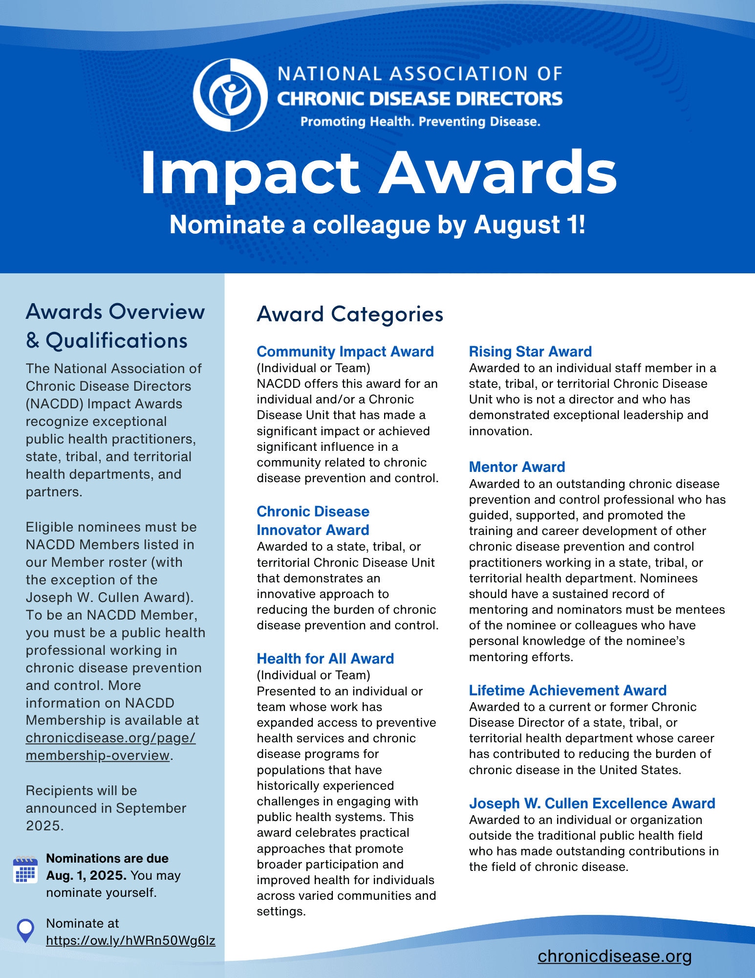 Nominations Open for the 2025 Impact Awards! - National Association of Chronic Disease Directors